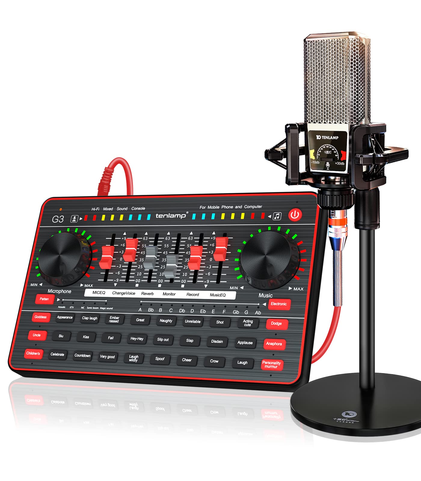 Mua Audio Mixer with Sound Card, Ten Lamp Portable Podcast Equipment ...
