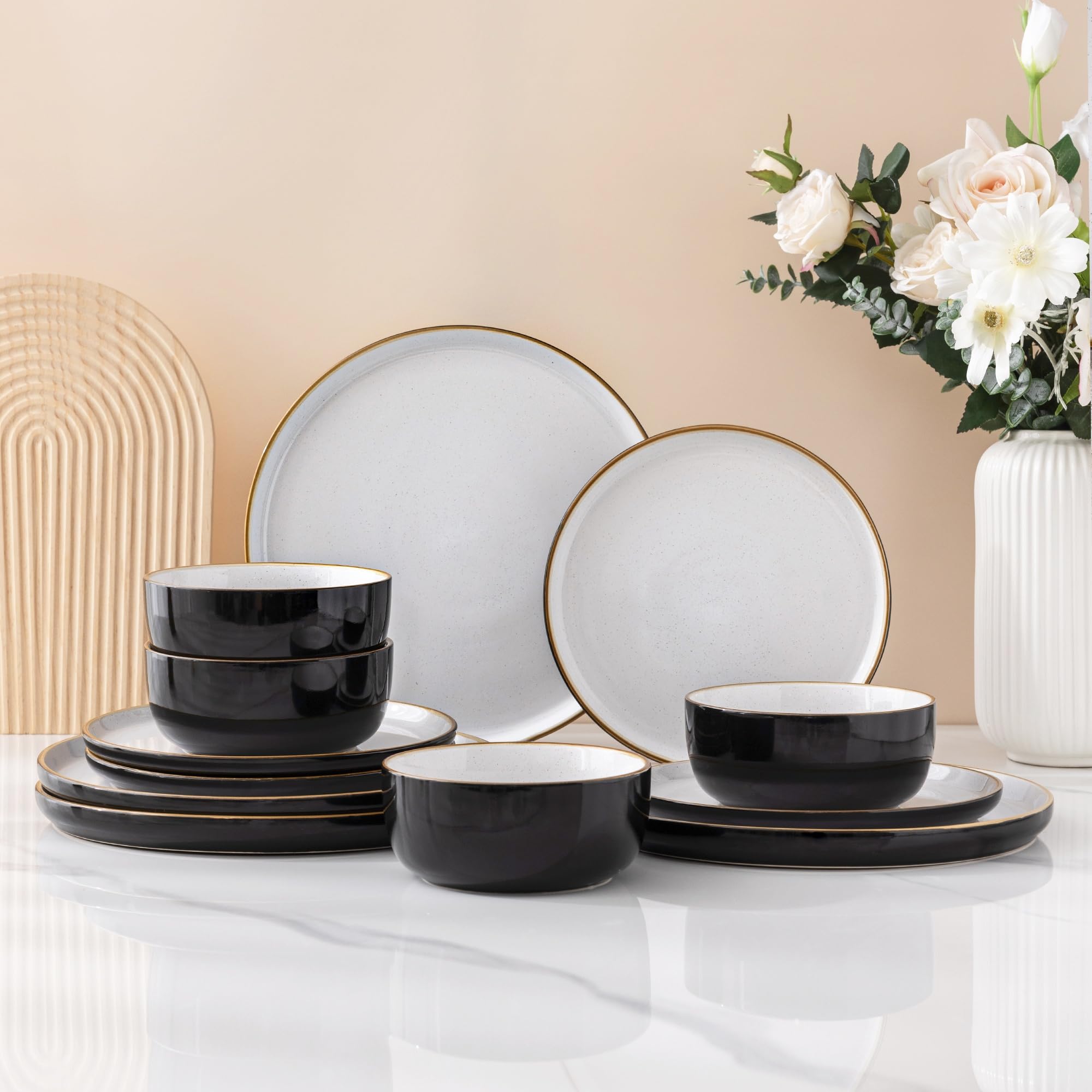 AmorArc Dinnerware Set - 12 Piece Ceramic Plates and Bowls, Stoneware ...