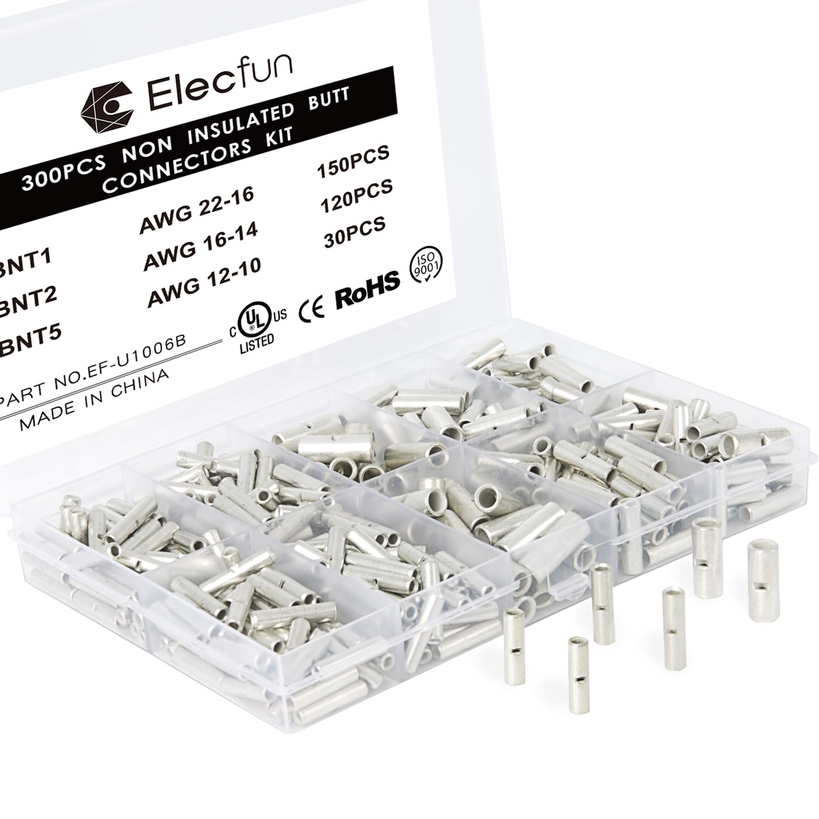 Mua 300pcs Non Insulated Butt Connectors Kit 22-10 Gauge Uninsulated ...