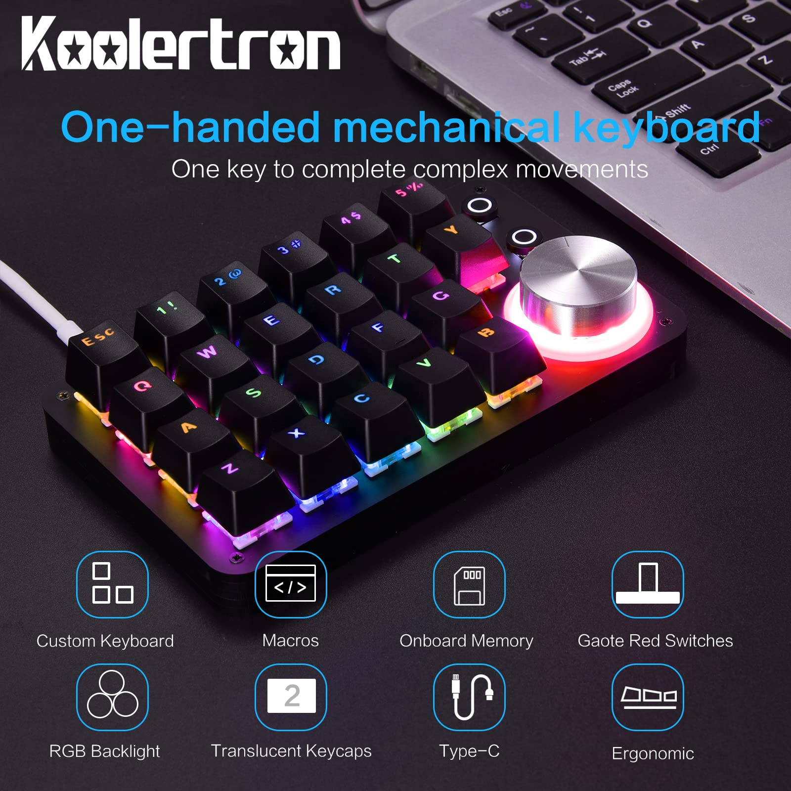 Mua Koolertron 24 Keys Programmable Keyboard，One Handed Macro Mechanical Keyboard, RGB LED ...