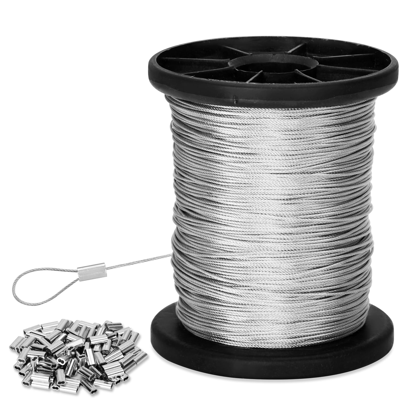 316 Stainless Steel Cable, 400FT 1/32IN Wire Rope with 100Pcs Aluminum ...