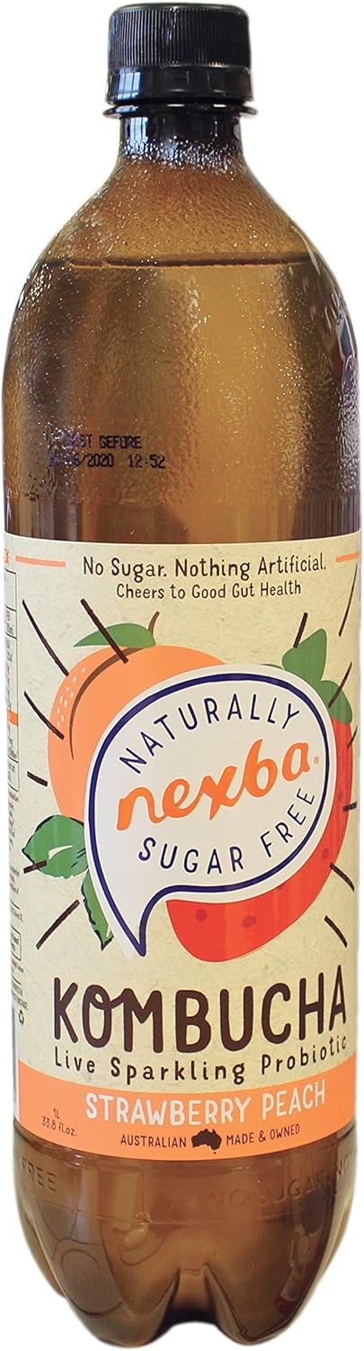 Nexba Strawberry & Peach Kombucha Bottle, 1 Litre (case of 12): Amazon ...