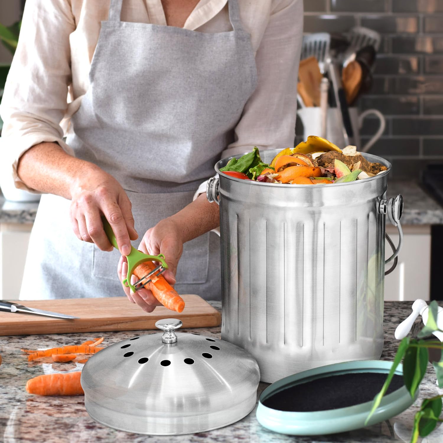 ENLOY Compost Bin, 1.3 Gallon Stainless Steel Indoor Compost Bucket for ...