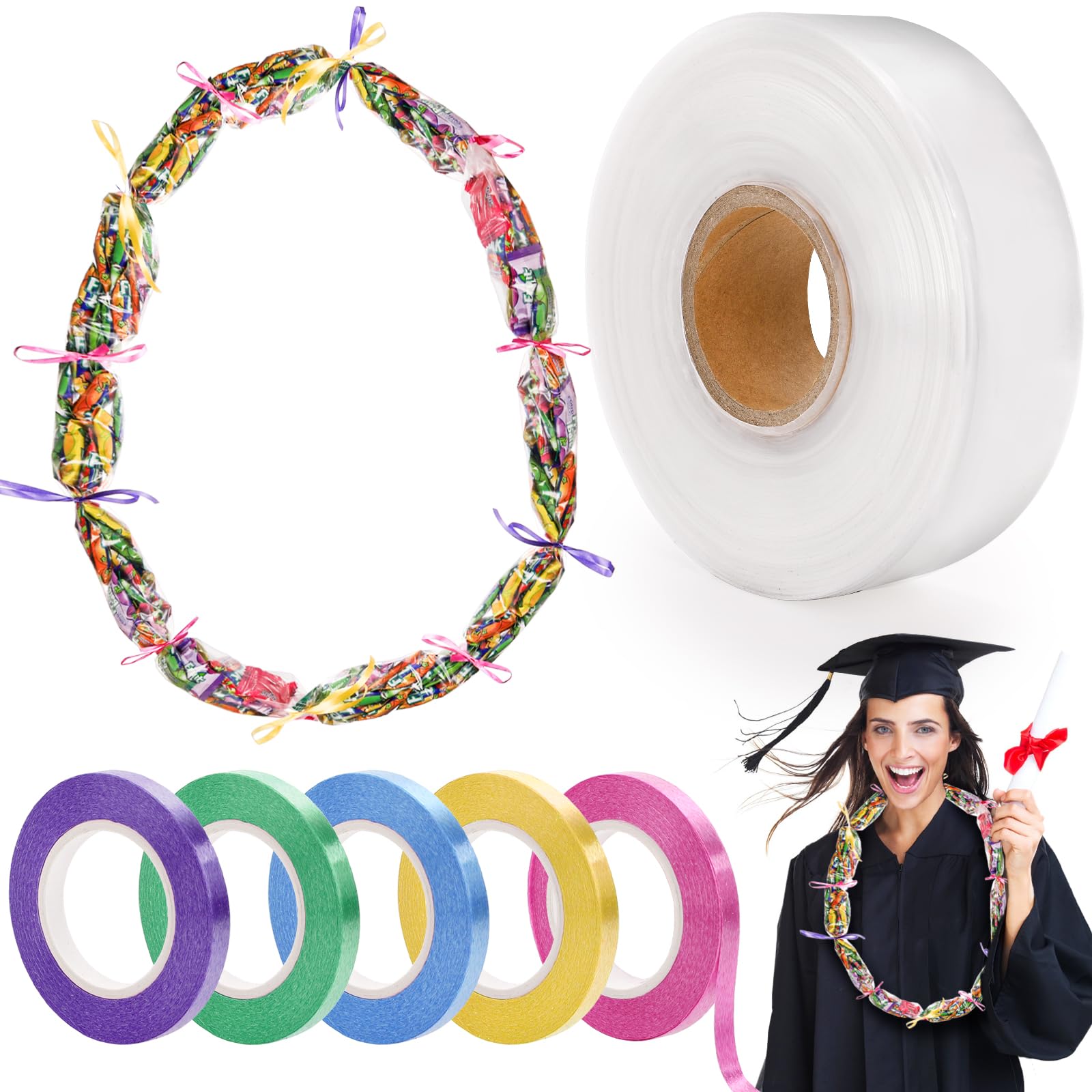 Lawei 2 Inch x 984 Ft Candy Lei Poly Tubing, Plastic Graduation Lei ...