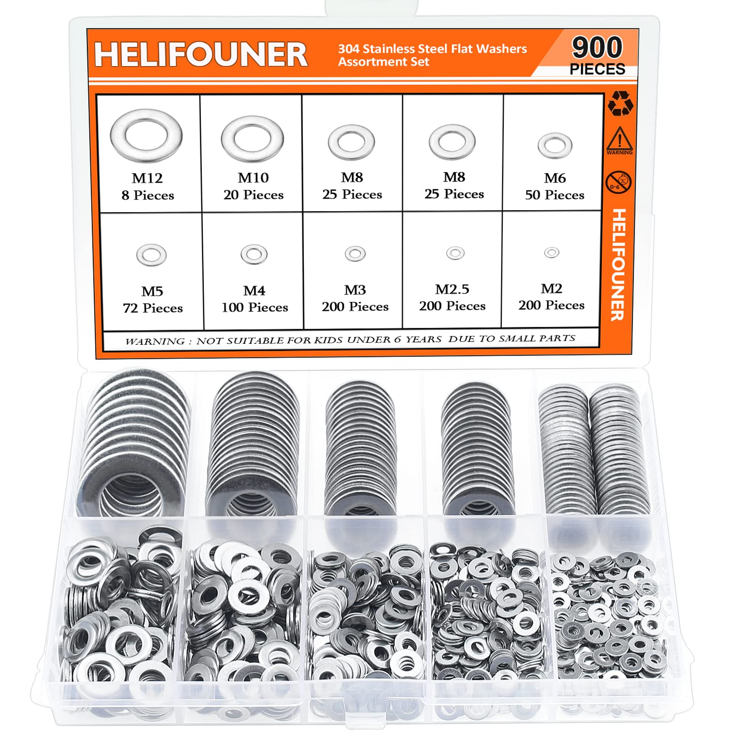 Mua 900 Pieces 304 Stainless Steel Flat Washers for Screws Bolts, HELIFOUNER Assorted Kit, Lock ...