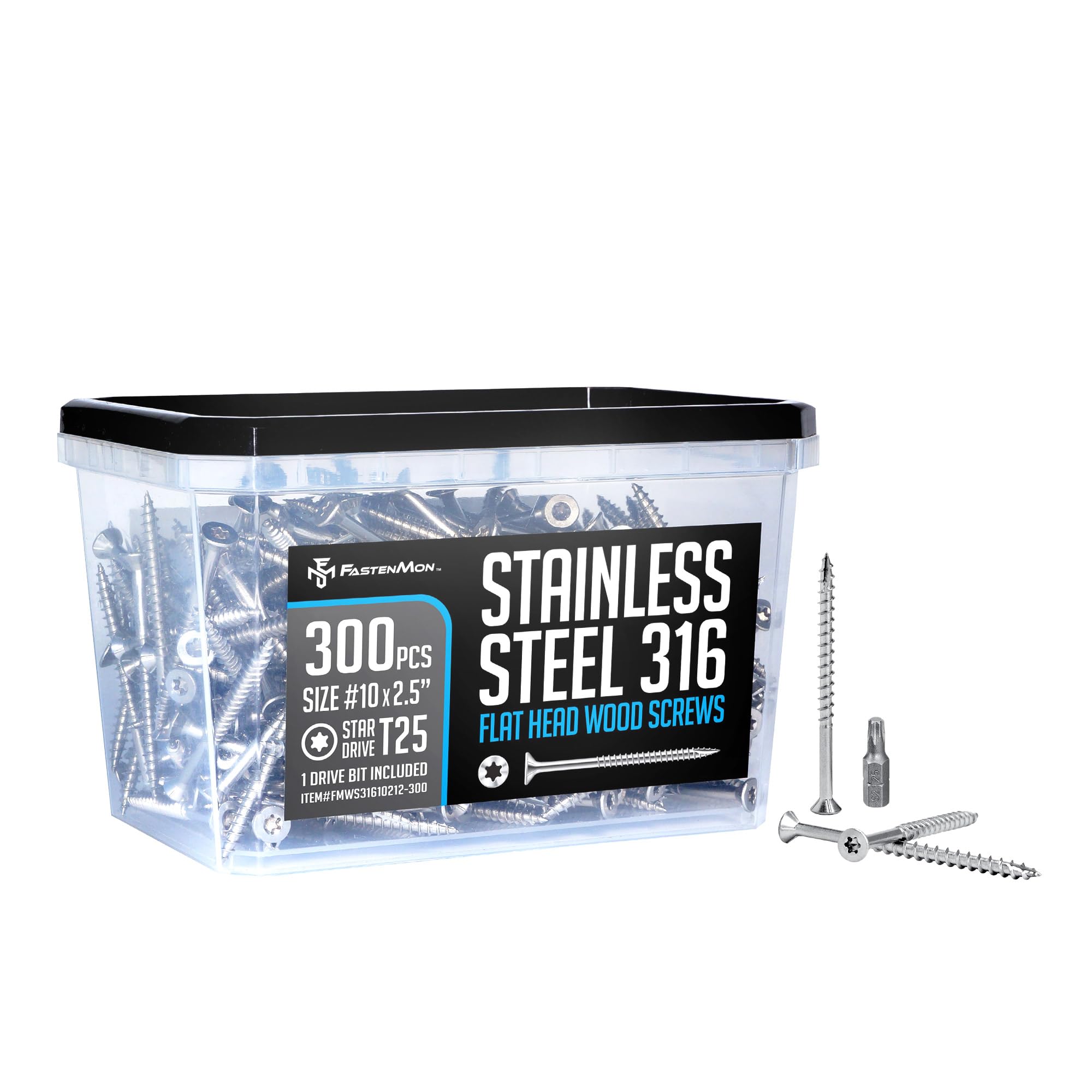 FM FastenMon #10 x 2-1/2" Marine Grade Type 316 Stainless Steel Wood ...