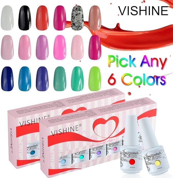 Vishine (Choose Any 6 Colors) Soak Off Gel Nail Polish Top Base Coat ...