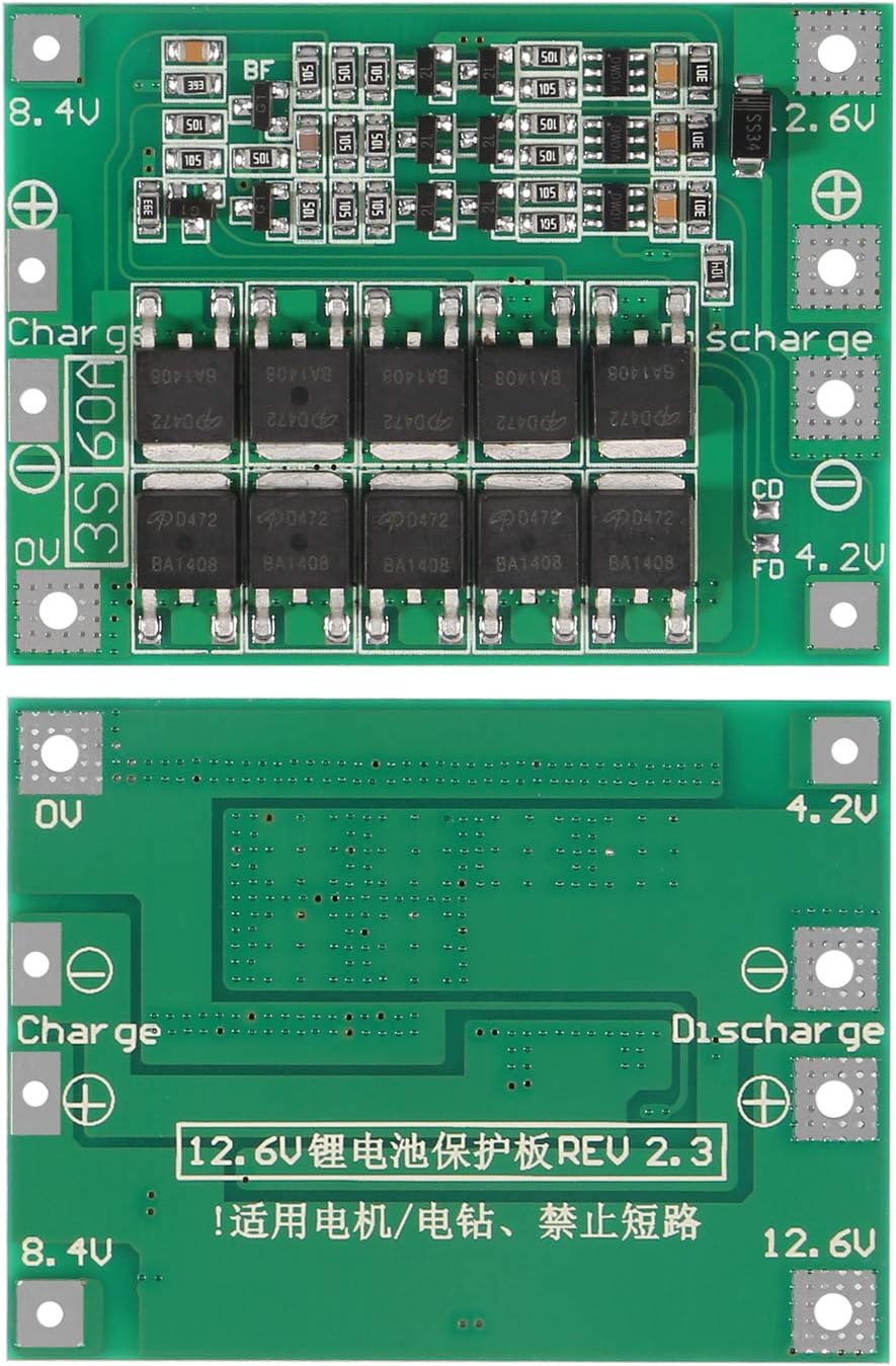 AITRIP 3 PCS 3S 11.1V 12V 12.6V 60A 18650 Charger PCB BMS Protection Board with Enhance Li-ion ...
