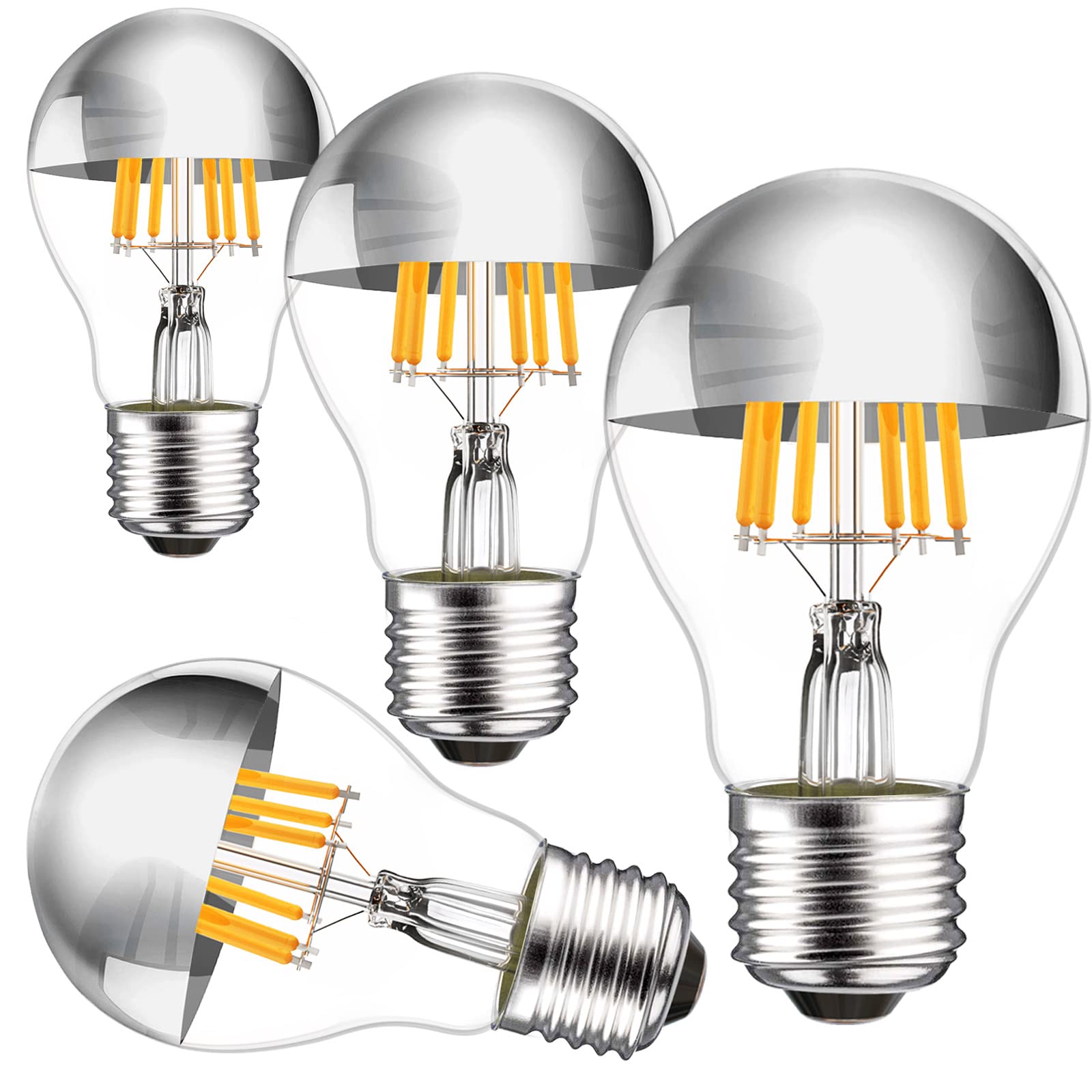 Half Chrome Light Bulb 6W (60 Watt Equivalent), Dimmable A19 A Shape ...