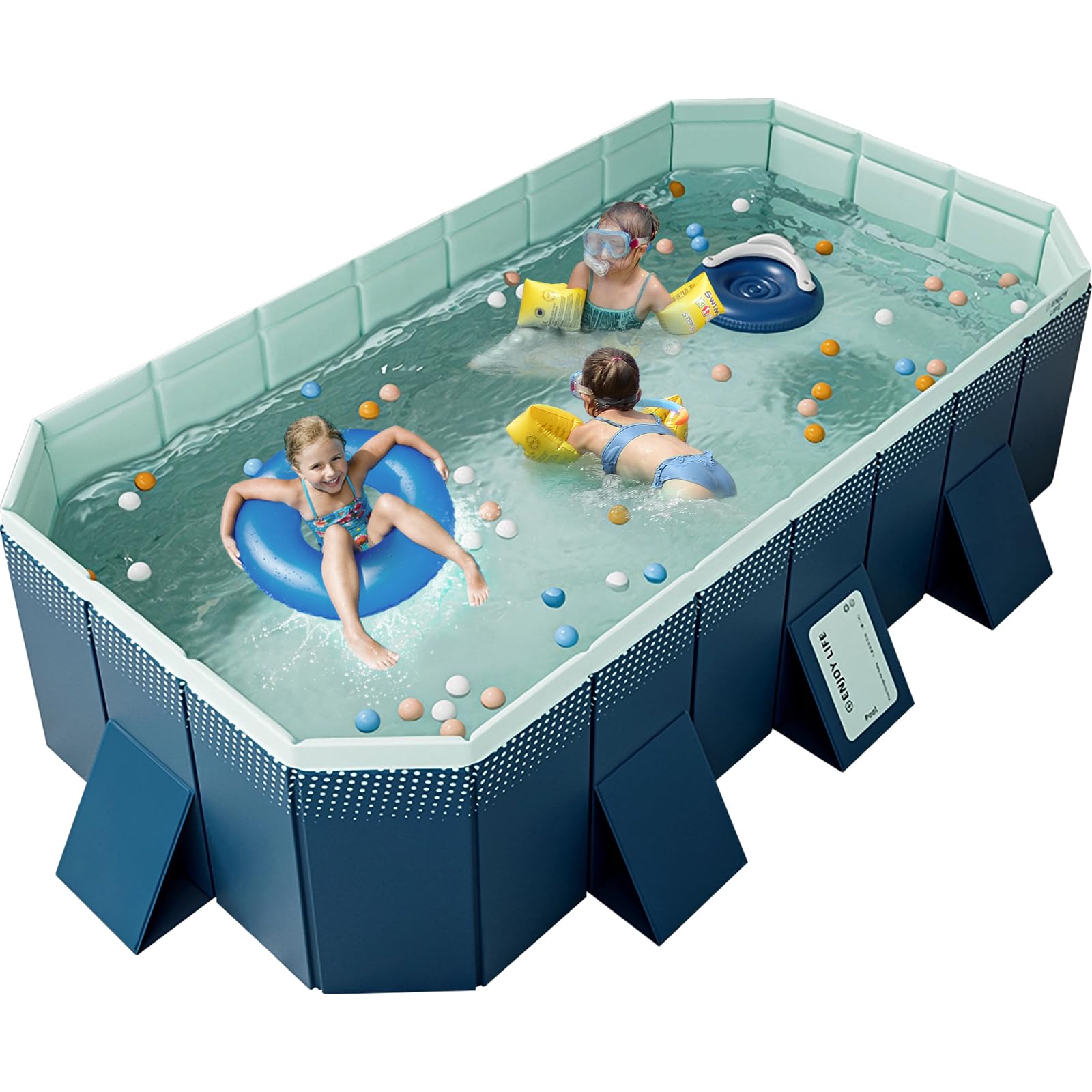 WIRHAO Foldable Non-Inflatable Kids' and Adults' Outdoor Swimming Pool ...