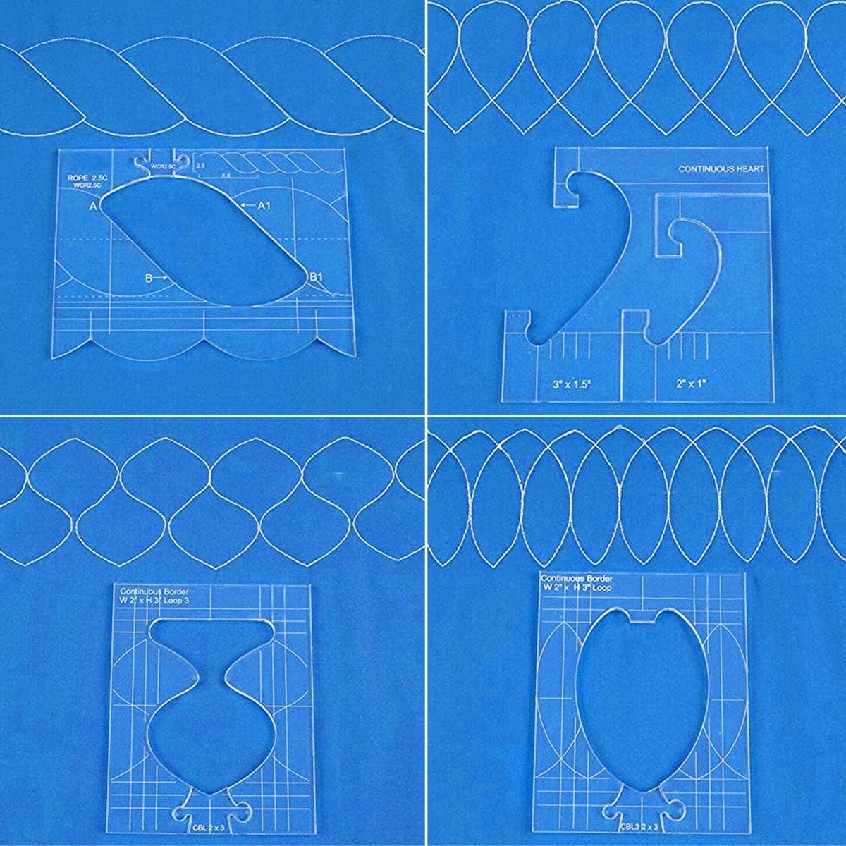 NEERIX Free Motion Quilting Template Rulers Series 4 for Simple Meander ...