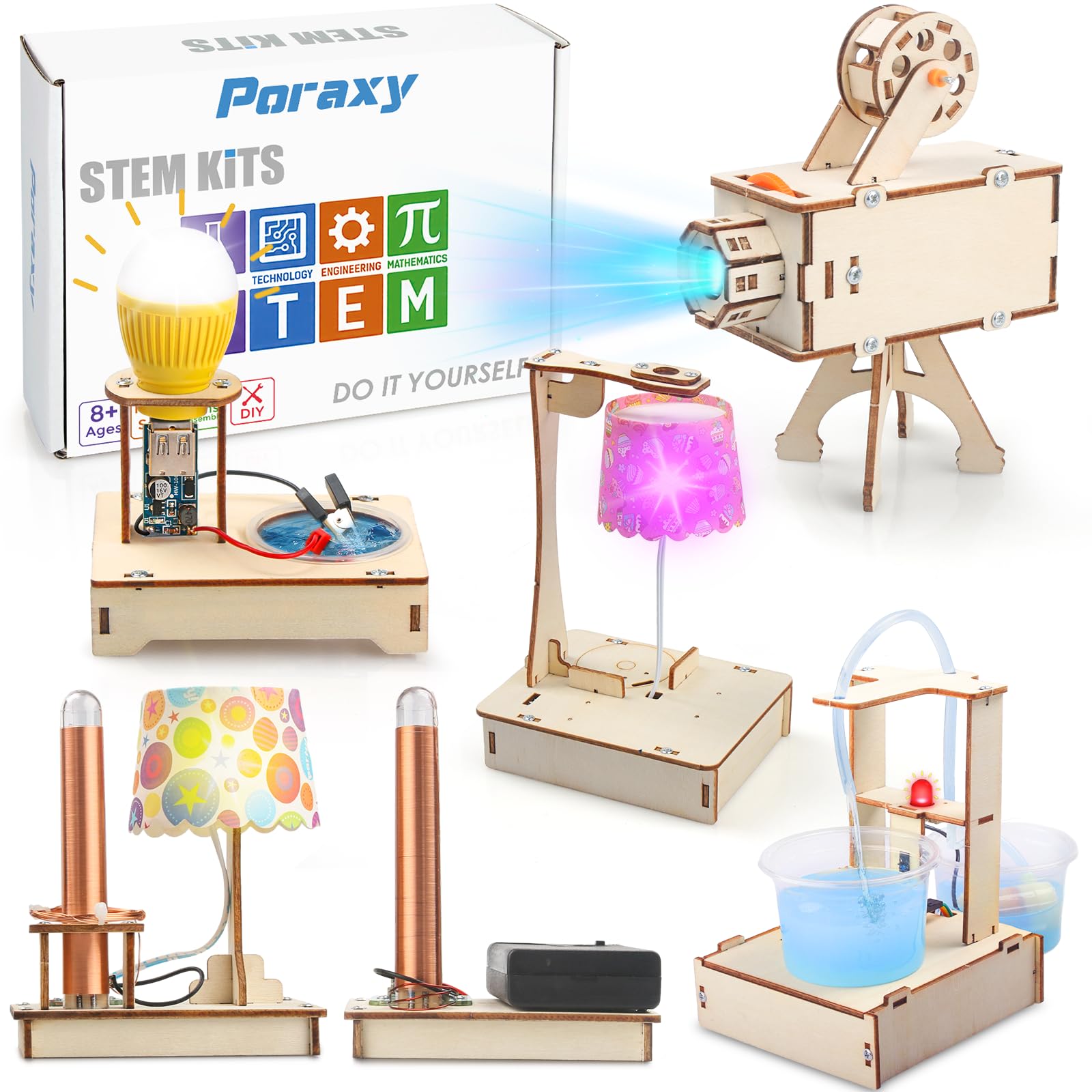 Poraxy STEM Science Kits for Kids Ages 8-10-12, 5 Set 3D Wooden Puzzles ...