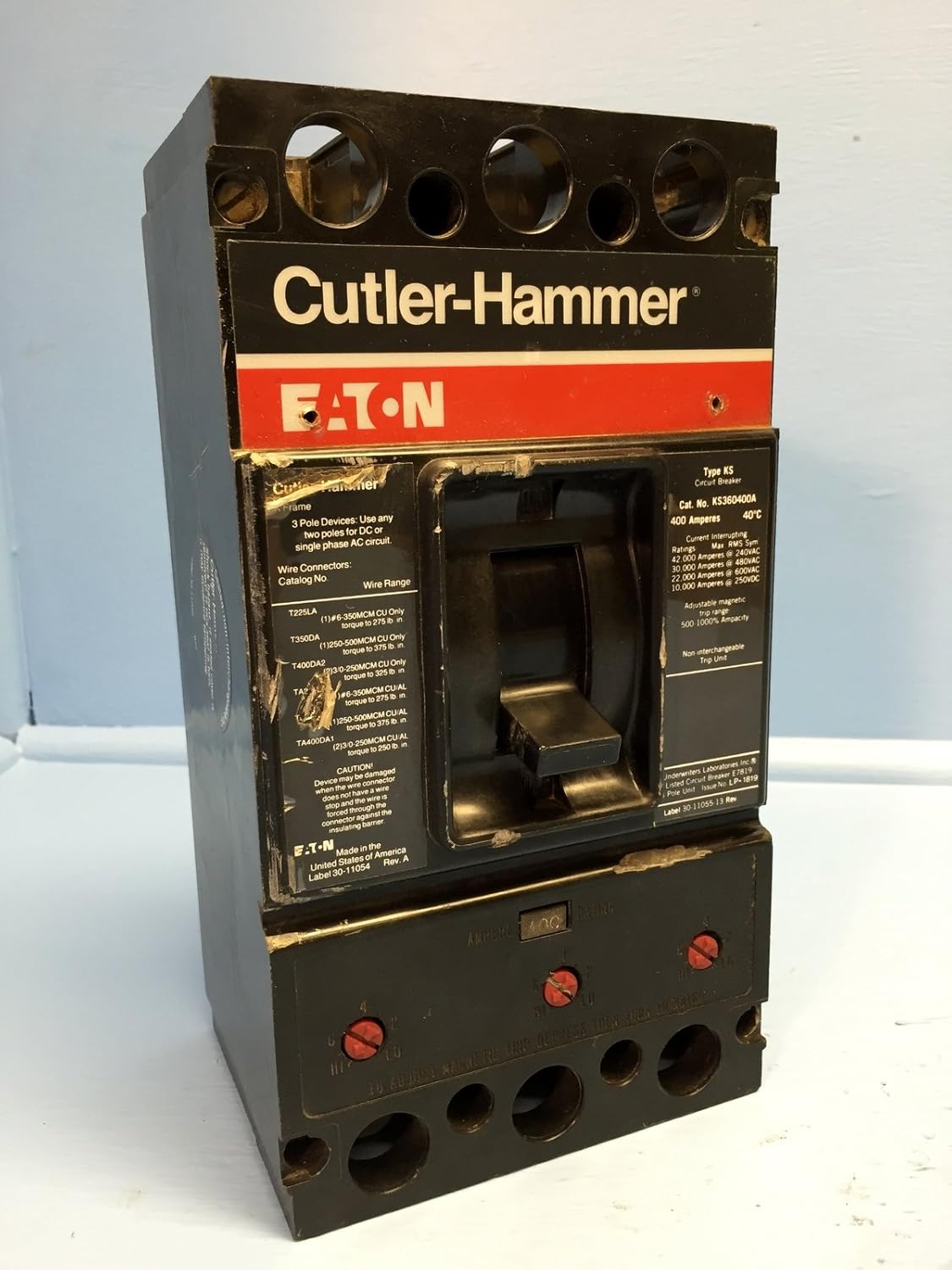 Cutler-Hammer KS360400A 400A Circuit Breaker Type KS K Frame Eaton 400 ...