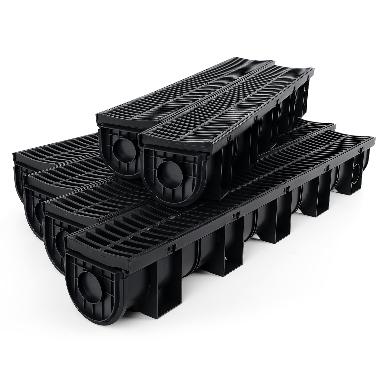 Trench Drain System, Channel Drain with Plastic Grate, 5.9x5.1-Inch ...
