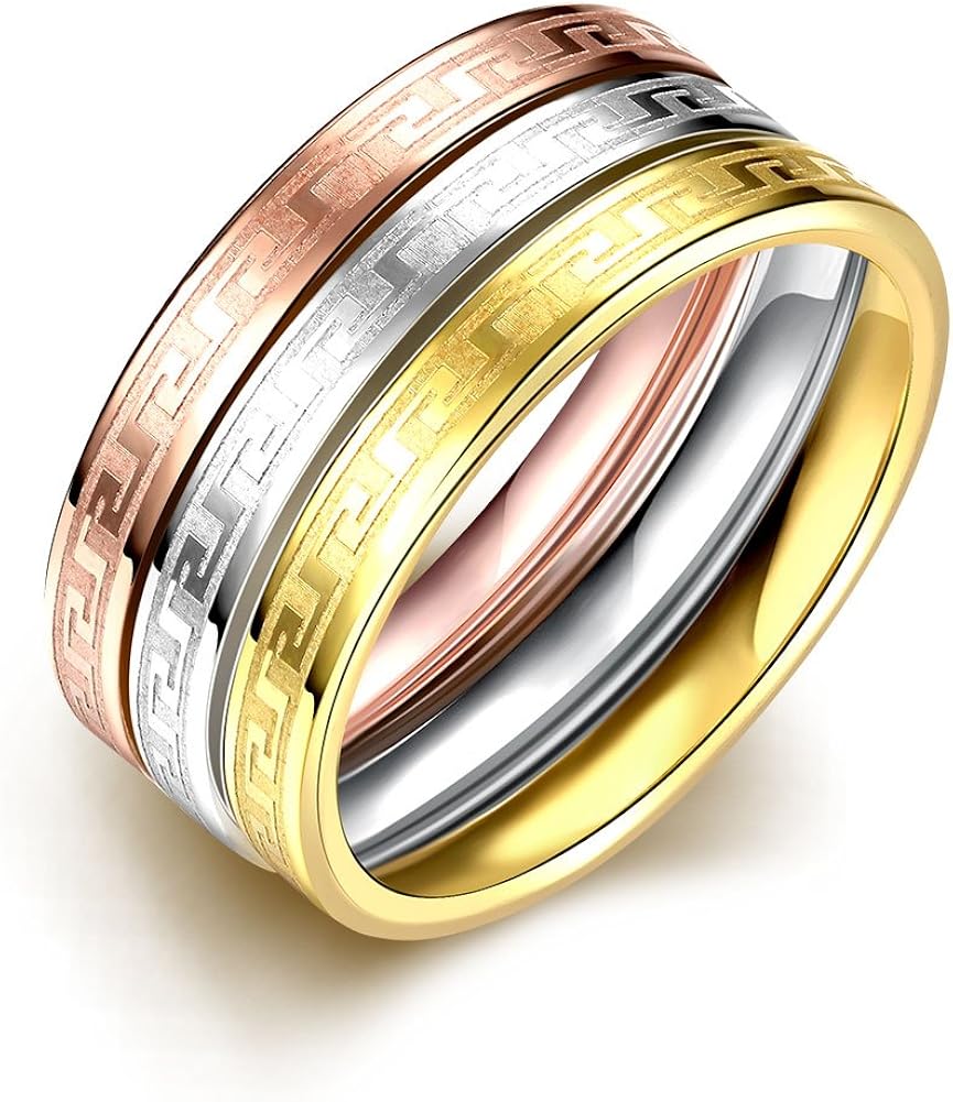 iSchmuck - Anillo de acero inoxidable 3 en 1 de 9 mm de ancho, 3 ...