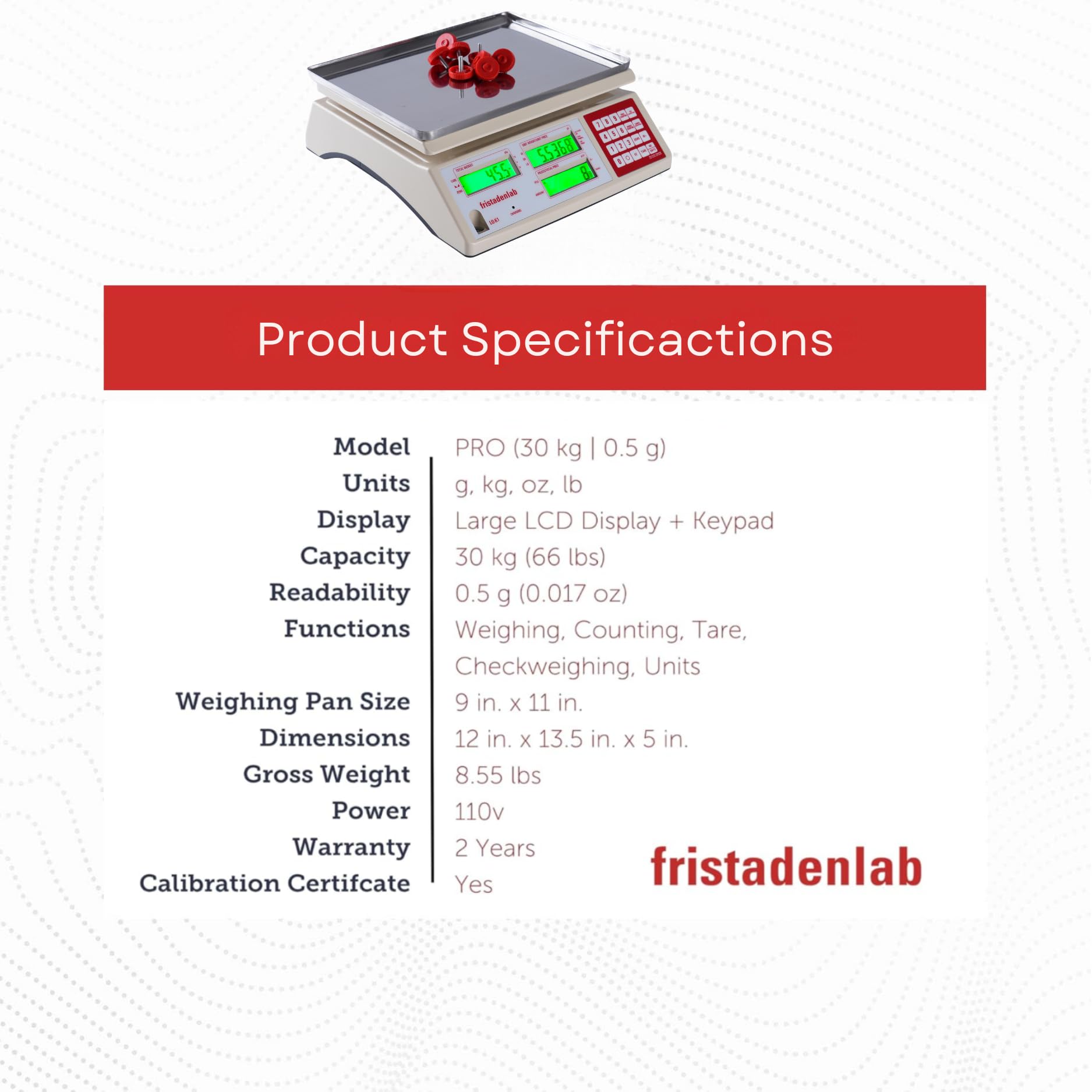 Fristaden Lab Counting Scale For Small Parts | High Capacity 30 Kg/66 ...