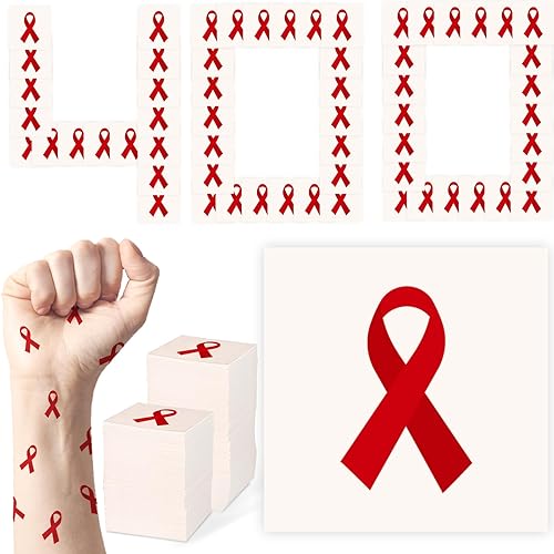 CrateGurus Co. 400 Pcs Red Ribbon Week HIV Aids Temporary Tattoos Bulk ...