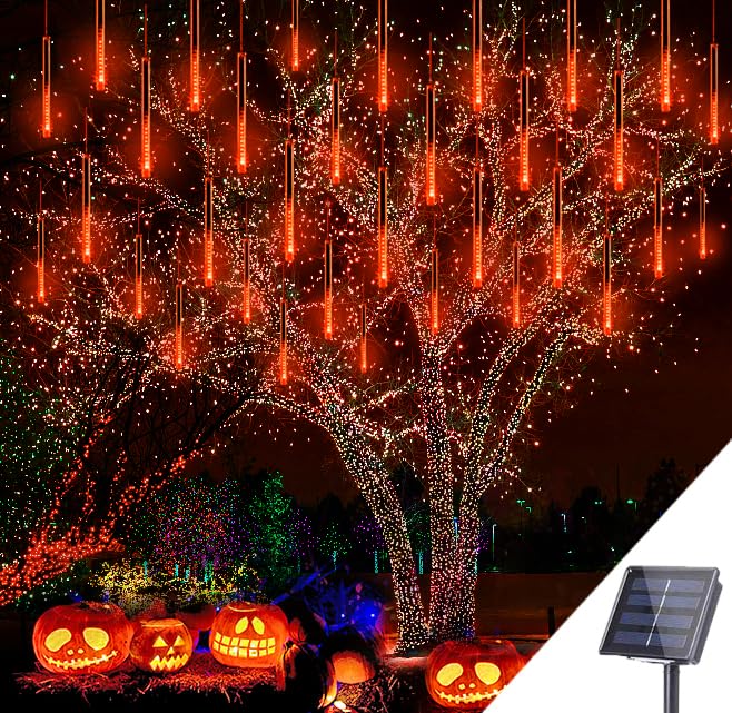 Hallween Lights Outdoor, Kwaiffeo 16 Tubes Solar Powered Meteor Shower ...