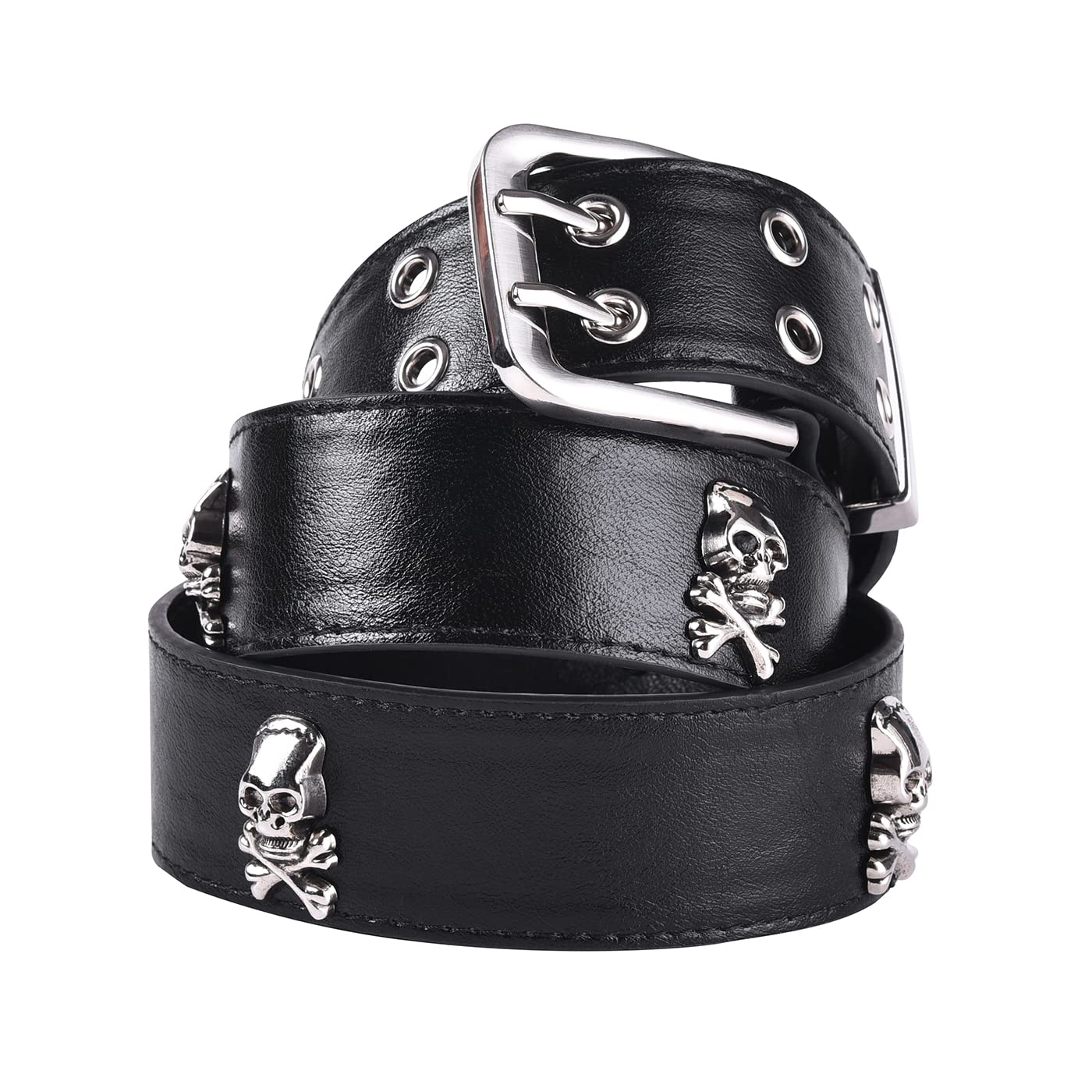 QOCAOFIG Double Grommet Pirate Skull Belt for Men, Double Prong Vintage ...