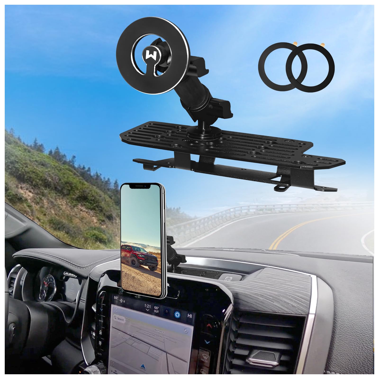 WXRYLYN 2024 2025 Ram Metal Dash Mount Magnetic Phone Holder for 2019 ...
