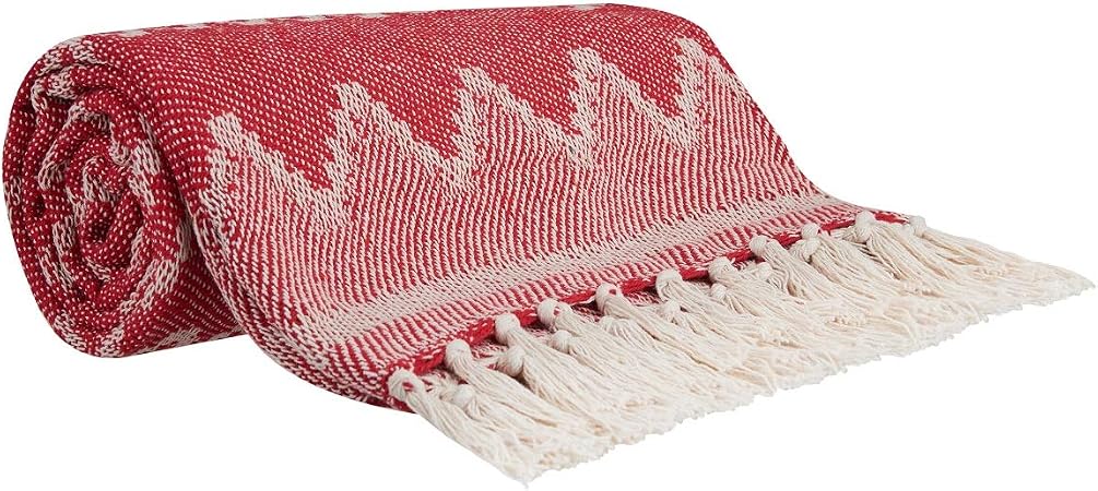 Amazon.com: 100% Cotton Throw Blanket 60x50 - Red and White Bed Throw ...