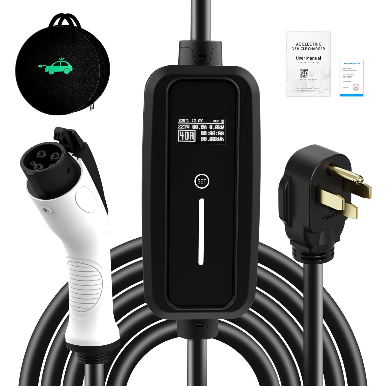 SubSun Portable Level 2 EV Charger 40Amp 240V Electric Car Charger for ...