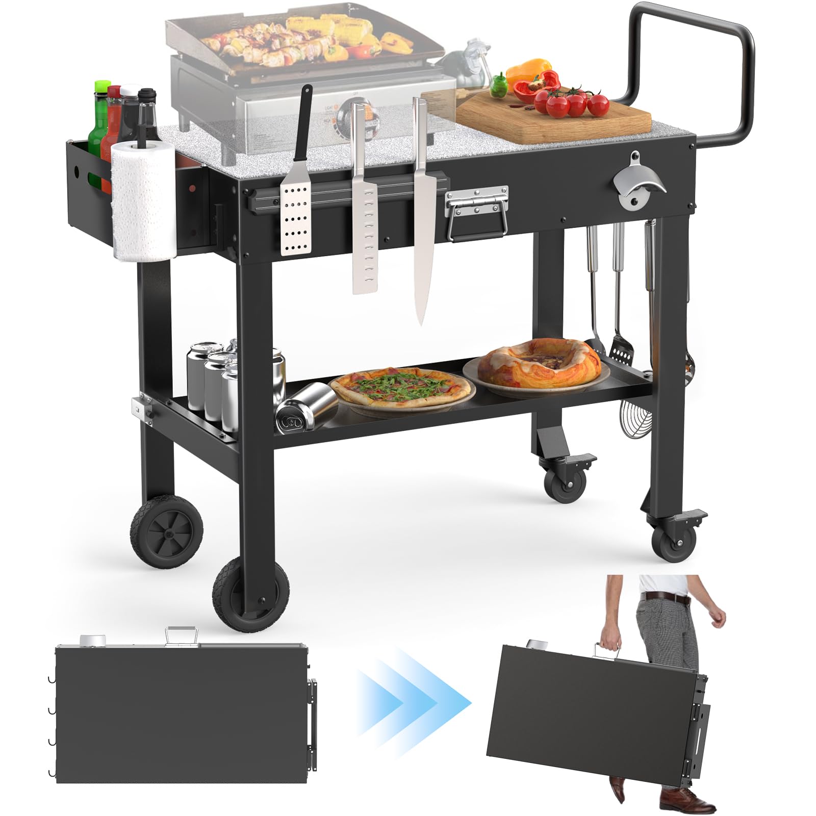 Portable Outdoor Grill Table, Folding Grill Cart for Blackstone Griddle ...