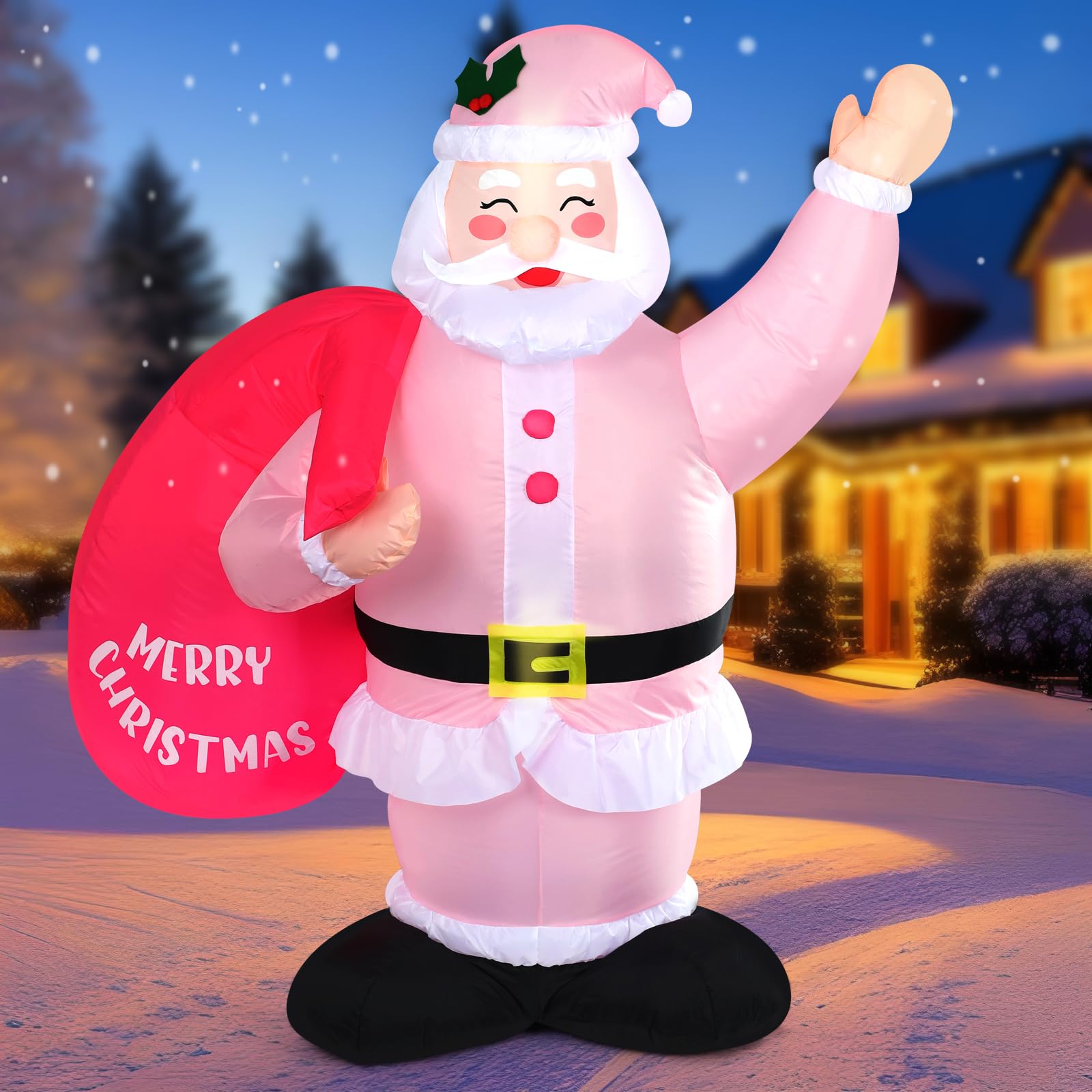 Kitticcino Christmas Inflatable Santa Claus 5.3FT Pink Santa Inflatable ...