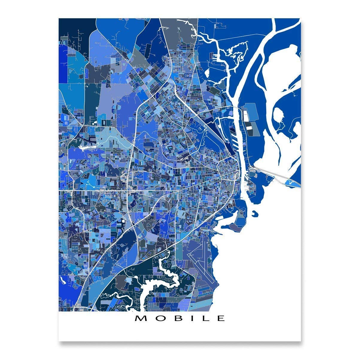 Amazon.com: Mobile Alabama Map Print 8x10, Mobile AL Wall Art Poster ...