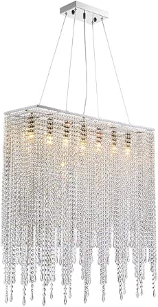 7PM Crystal Rectangle Chandelier Modern Clear Beaded Chandeliers Chrome ...