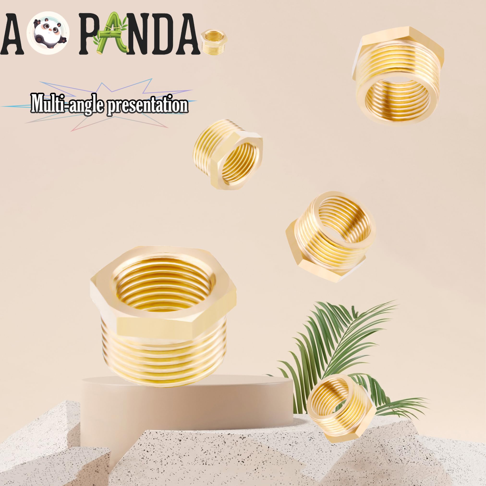 AOPANDA Brass Hex Bushing Reducer, 3/4 NPT Male X 1/4 NPT Female Bushing Adapter Pipe Fitting ...