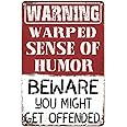 Amazon.com: Bnmdery Metal Sign Warning Warped Humor Funny Retro Tin ...