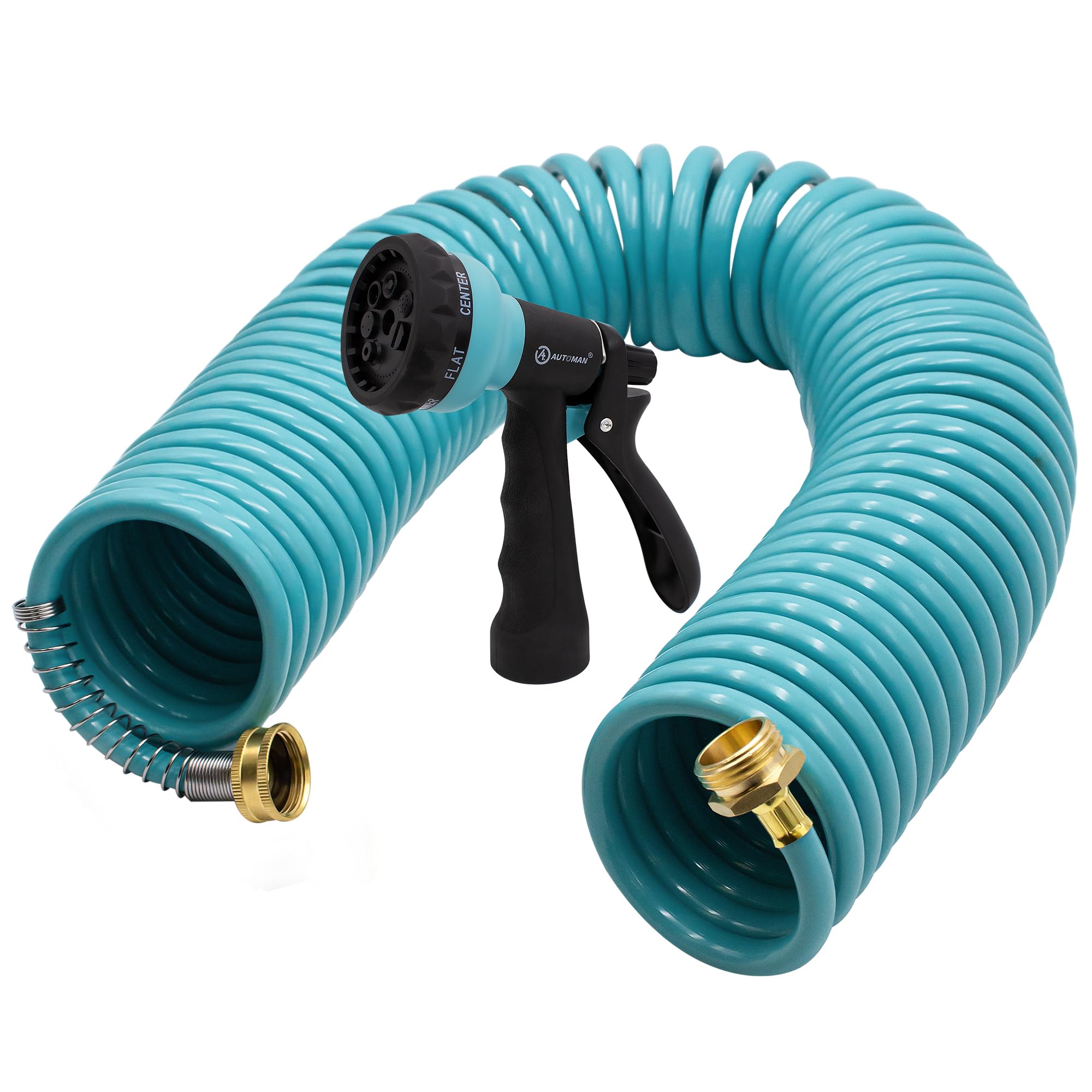 AUTOMAN Coil Garden Hose 50 ft, EVA Curly Water Hose with Brass ...