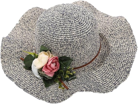 Seaside Travel Breathable Beach Hat Flowers Wavy Edge Straw Hat Outdoor ...