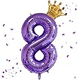 Amazon.com: 40 Inch Purple Number 8 & Mini Crown Balloon for Birthday ...