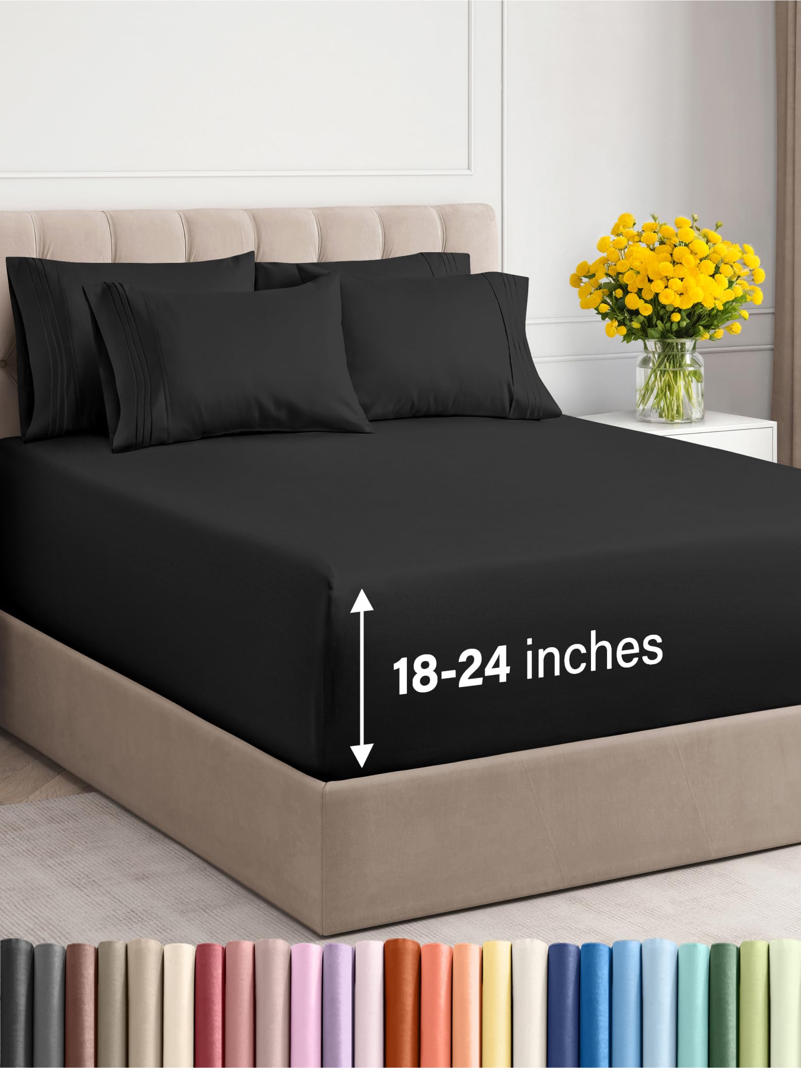 Extra Deep King Sheet Set - 6 Piece Breathable & Cooling Sheets - Hotel ...