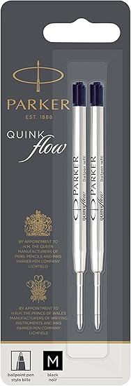 PARKER QUINKflow Ballpoint Pen Ink Refill, Medium Tip, Black, 2 Pack: Amazon.co.uk: Office Products
