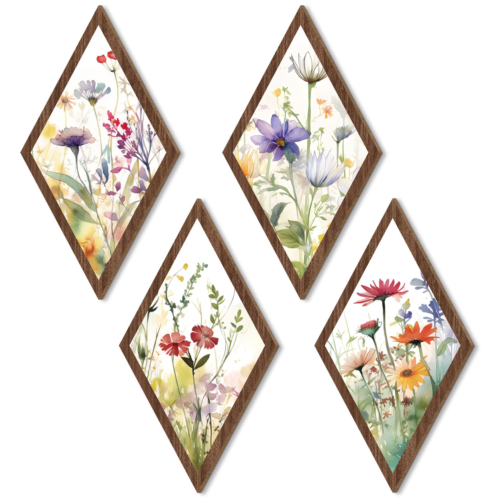 Generic 4 Pieces Wooden wildflower Wall Decor for Home Wall Decor ...
