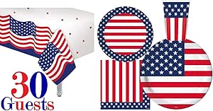 Amazon.com: Serves 30 | Complete Party Pack | 4th of July Patriotic ...