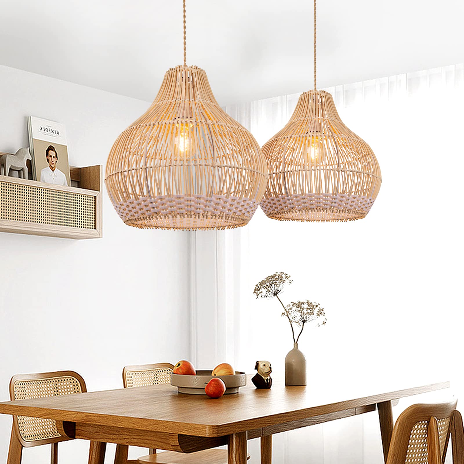 Arturesthome 1 Light Coastal Rattan Pendant Light for Kitchen Island ...