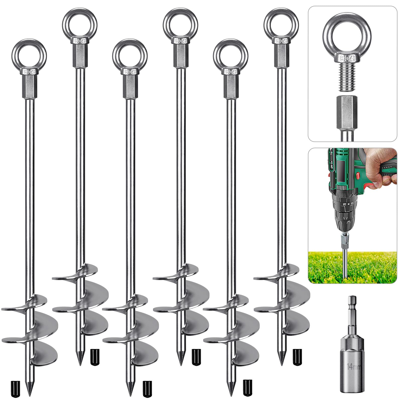 Insaga 24'' Fully Welded Ground Anchors Screw in, 3'' Wider Spiral ...