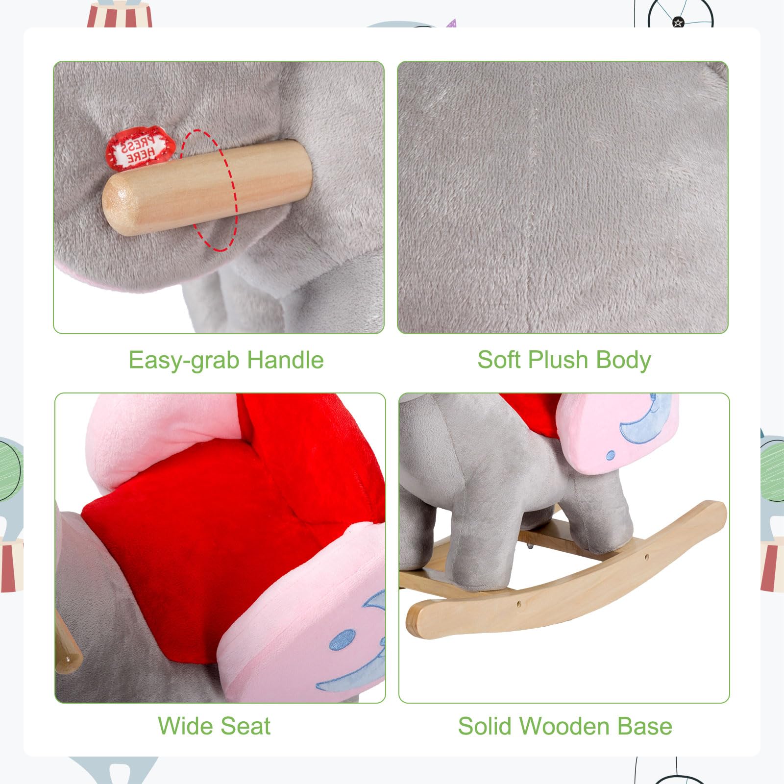 J-SUN-7 Rocking Horse for Toddlers - Elephant Themed Rocking Animal ...