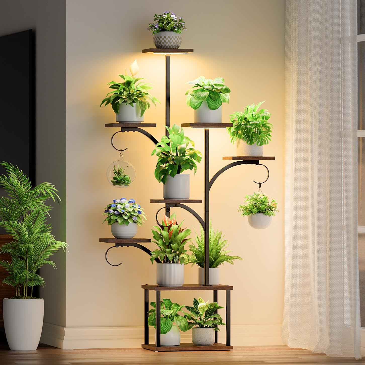 Plant Stand with Grow Lights, 59" Tall 8-Tier Tree-Shaped Metal Indoor ...