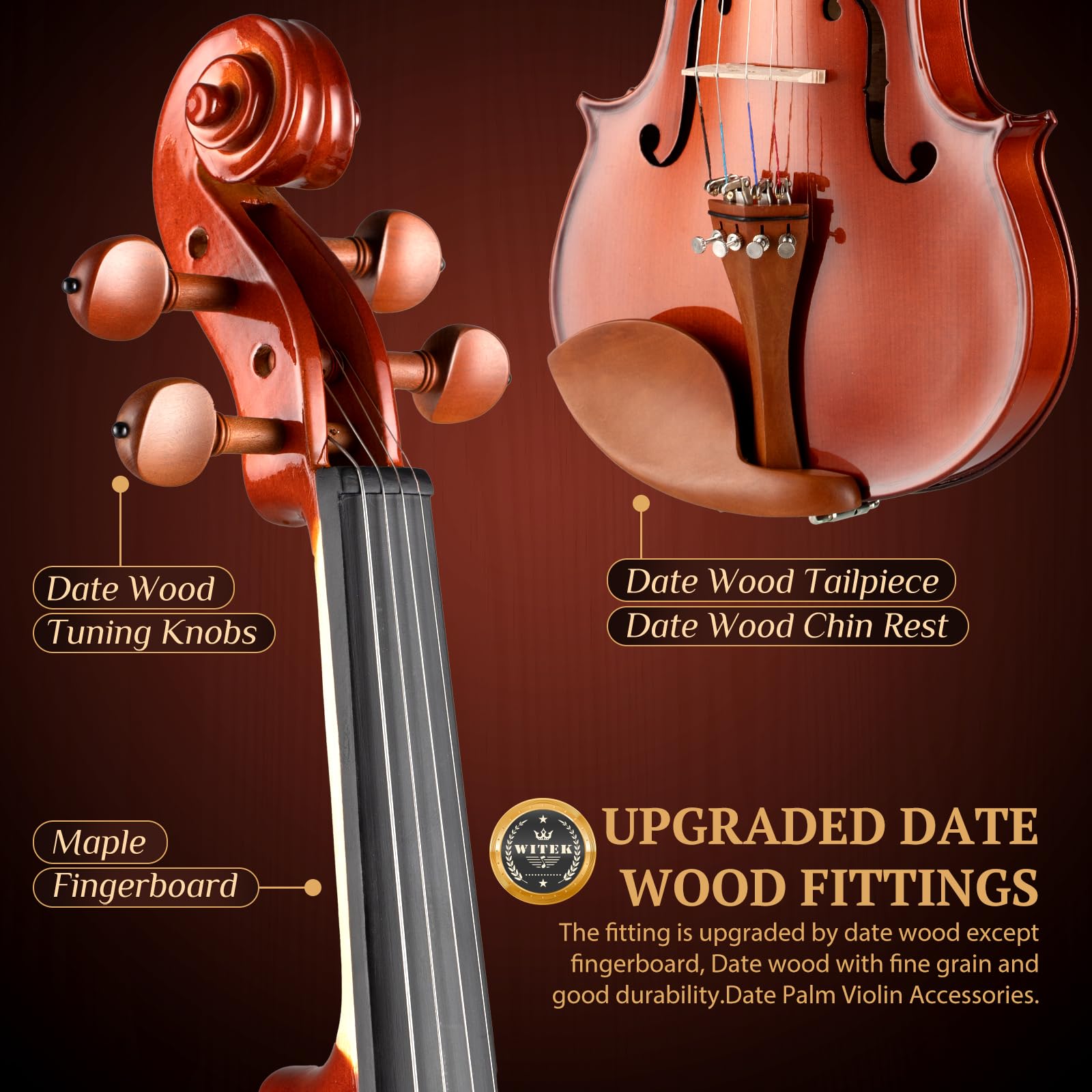Mua 3/4 Violin Set for Kids Adults, WITEK Beginner Violin Kit Date Wood ...