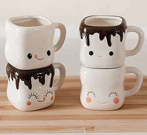 Amazon.com: Ursa Cute Marshmallow Hot Chocolate Mugs, Ceramic Set, Cups ...