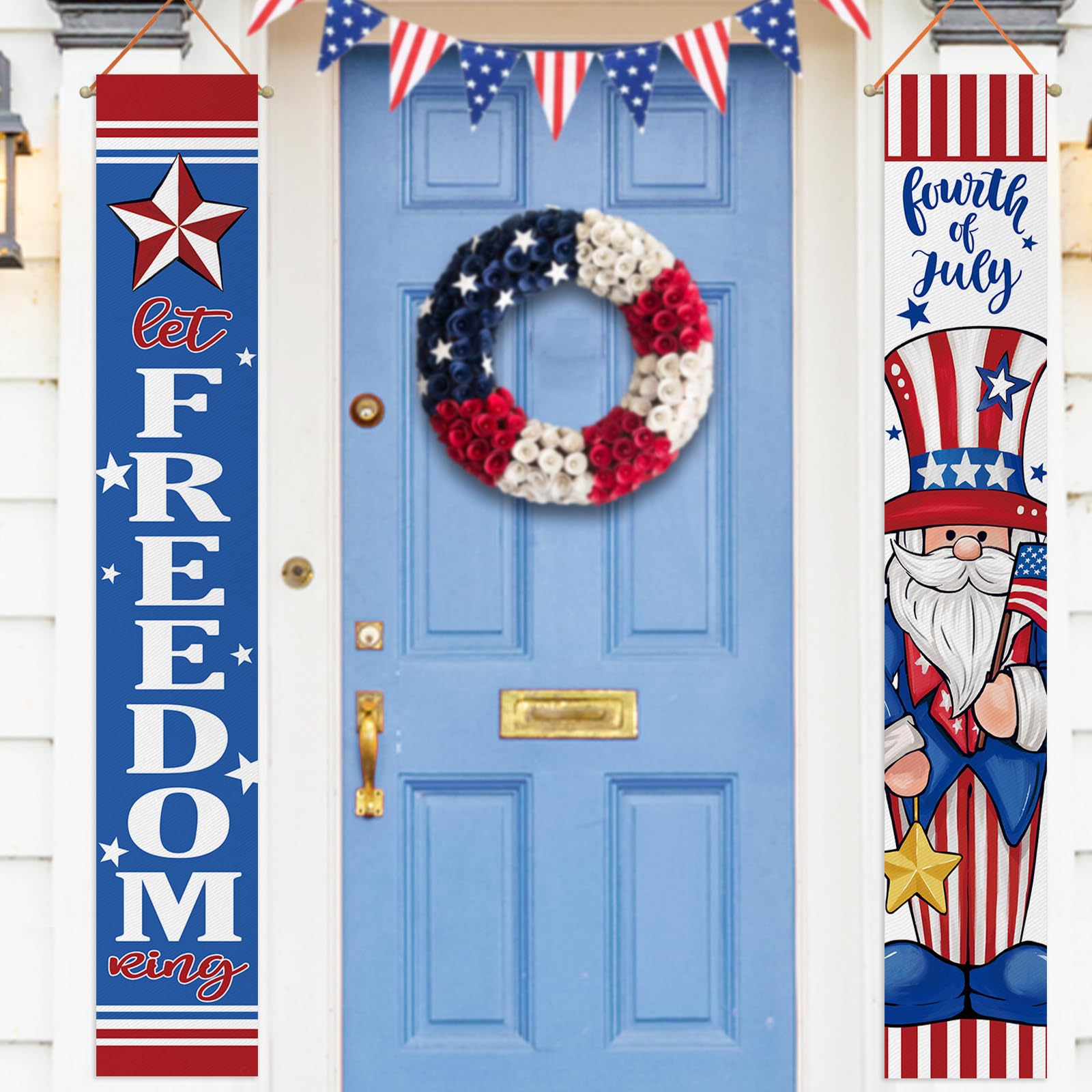 Deroro 4th of July Uncle Sam Patriotic Porch Banner Sign, Let Freedom ...