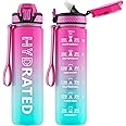 Amazon.com: QLUR Water Bottle with Straw, 32 oz Motivational Water Bottles with Time Marker to ...