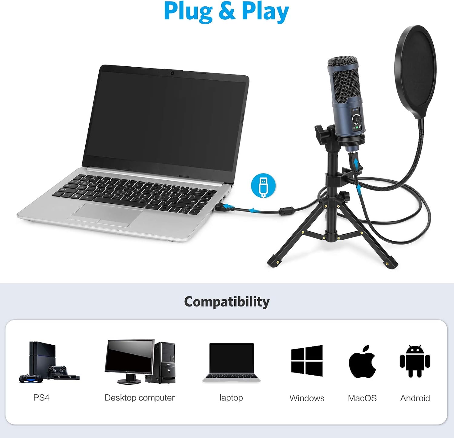 OMOTON USB Microphone for PC [Super Noise Reduction] PC Mic, [192kHz ...