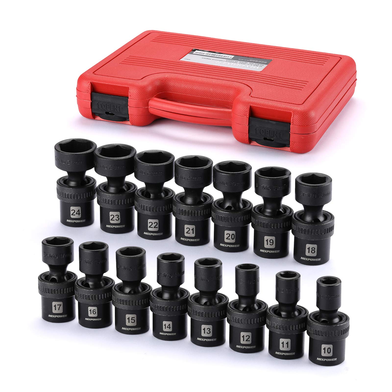 MIXPOWER 15-piece 1/2" Drive Shallow Universal Impact Socket Set, 6 ...