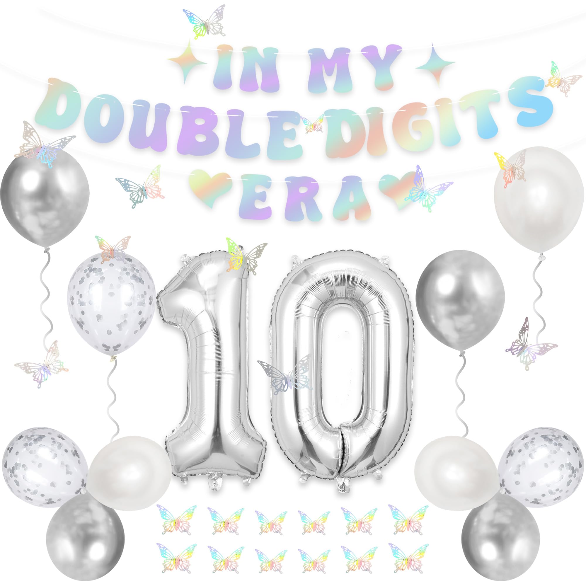 Holkcog 10th Birthday Decorations Silver, In My Double Digits Era ...